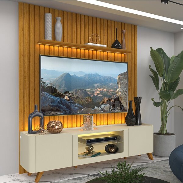 Rack Com Painel Ripado Para Tv Até 75 Polegadas Led Pés Madeira 185cm Nobre/splendore Yescasa ...