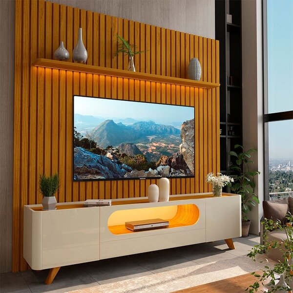 Rack Com Painel Ripado Para Tv Até 90 Polegadas 1 Gaveta 2 Portas 1 ...