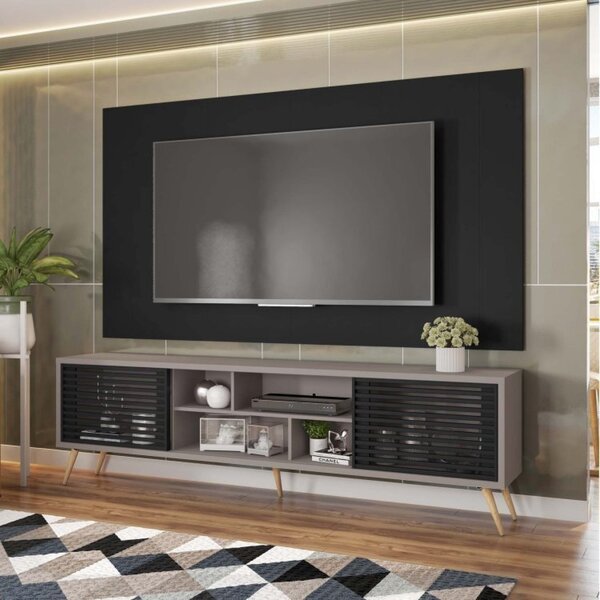 Rack Com Painel Tv Até 82 Polegadas Porta Ripada Multiverso Cacau/preto ...