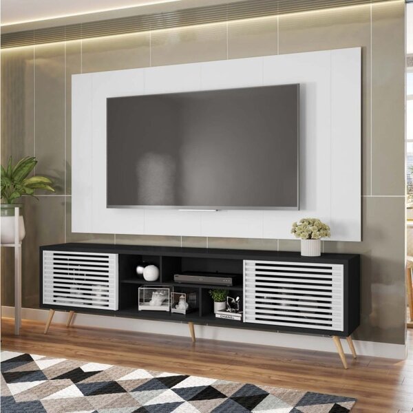 Rack Com Painel Tv Até 82 Polegadas Porta Ripada Multiverso Preto ...