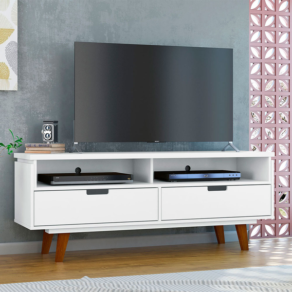 Rack De Sala Tv Até 60 Polegadas Vintage Levis Branco Ac | Leroy Merlin