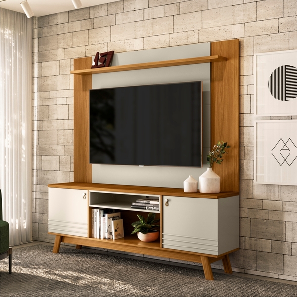 Rack E Painel Para Tv 55 Polegadas Boston Nature Off-white | Leroy Merlin