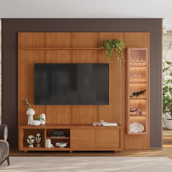 Rack E Painel Para Tv Até 75 Polegadas 232cm X 250cm Com Cristaleira ...