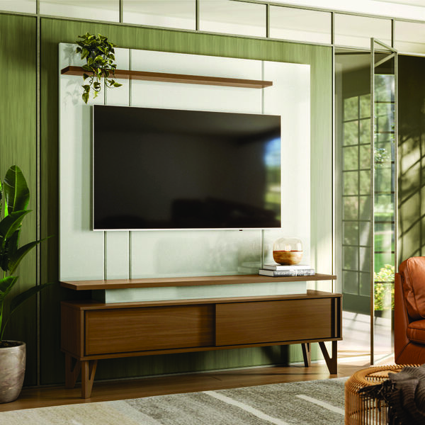 Rack E Painel Para Tv Madagáscar Cedro Off White Perolizado | Leroy Merlin