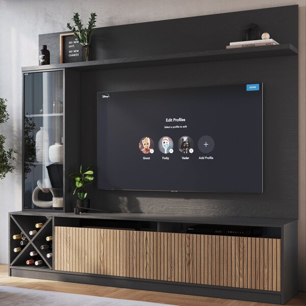 Rack Impressão Ripado Com Painel Para Tv Até 60 Polegadas Adega E Cristaleira Capri Grafite ...