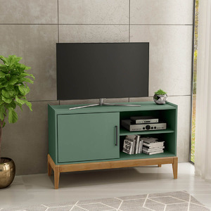 Rack Milão Verde/freijó 1 Porta Prateleiras Em Madeira Pinus Com Mdf ...