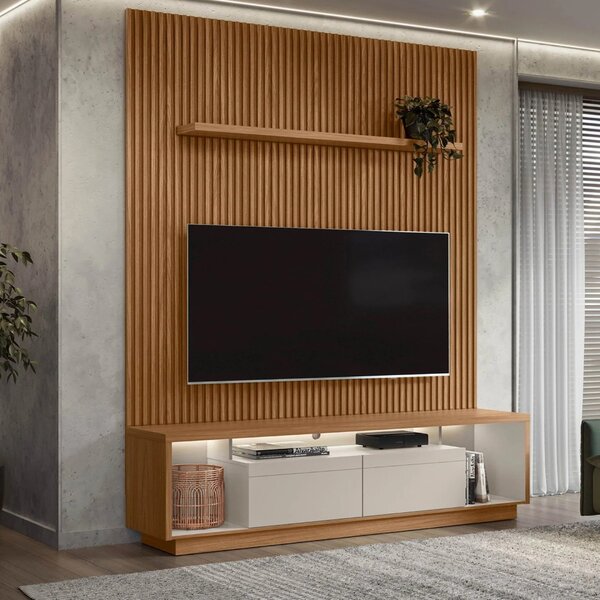 Rack Painel Ripado Para Tv Até 75 Polegadas Led Mdf 180cmx250cm Cronos ...
