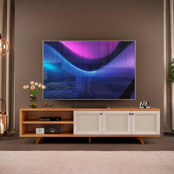 Rack Para Sala 3 Portas Tv Até 75 Polegadas Freijó Off White Retrô Dj Móveis | Leroy Merlin