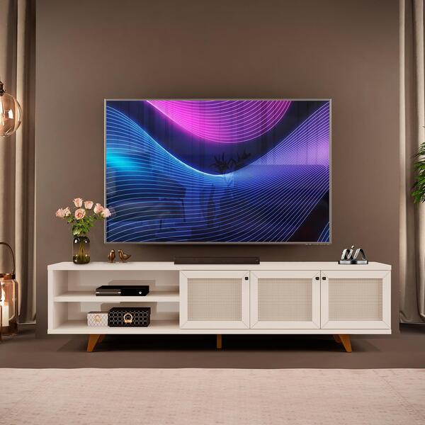 Rack Para Sala 3 Portas Tv Até 75 Polegadas Off White Retrô Dj Móveis | Leroy Merlin