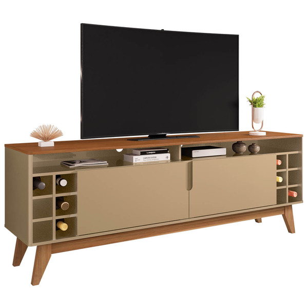 Rack Para Sala Tv Até 60 Pol. 2 Portas Nichos 1.60 Wine C14 Champagne ...