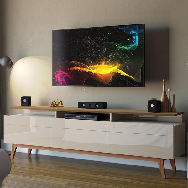 Rack Para Sala Tv Até 60 Polegadas 3 Gavetas 2.6 Off White Freijó Classic Mais Imcal | Leroy Merlin