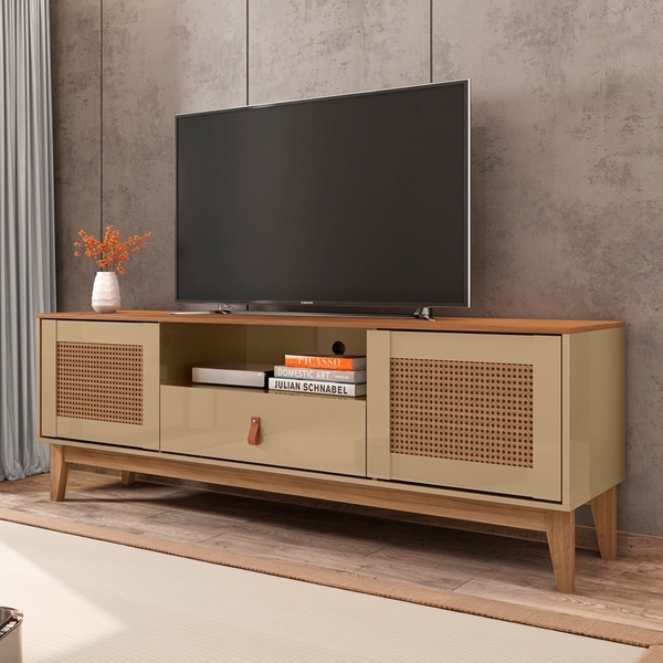 Rack Para Tv 1.6 Gabriela Efeito Palha Champagne Cedro | Leroy Merlin
