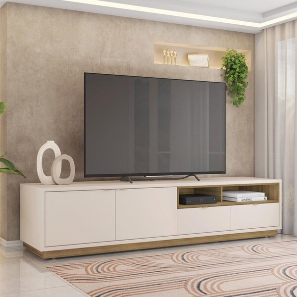 Rack Para Tv 75 Polegadas Com 2 Gavetas Viena Off White/mel | Leroy Merlin