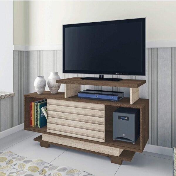 Rack Para Tv Até 48 Polegadas 1 Porta De Correr Bali Atualle Móveis Mocaccino Rústico/carvalho ...