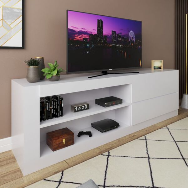 Rack Para Tv Até 55 Polegadas 2 Gavetas Wood Branco - Pnr Móveis ...