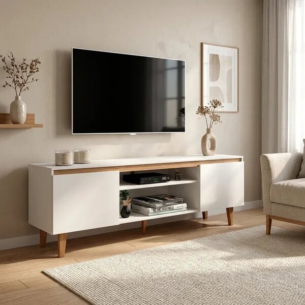 Rack Para Tv Até 55 Polegadas Mdf 136cm Cava Branco/amadeirado Branco ...
