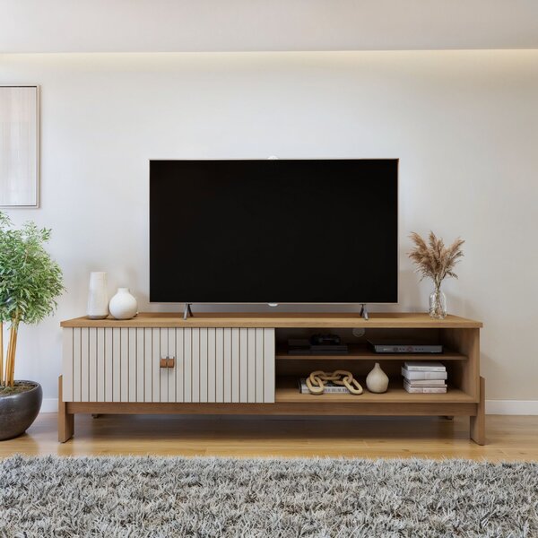 Rack Para Tv Até 55 Polegadas Mdf 164,5cm Frisado Ouro Preto Bege ...