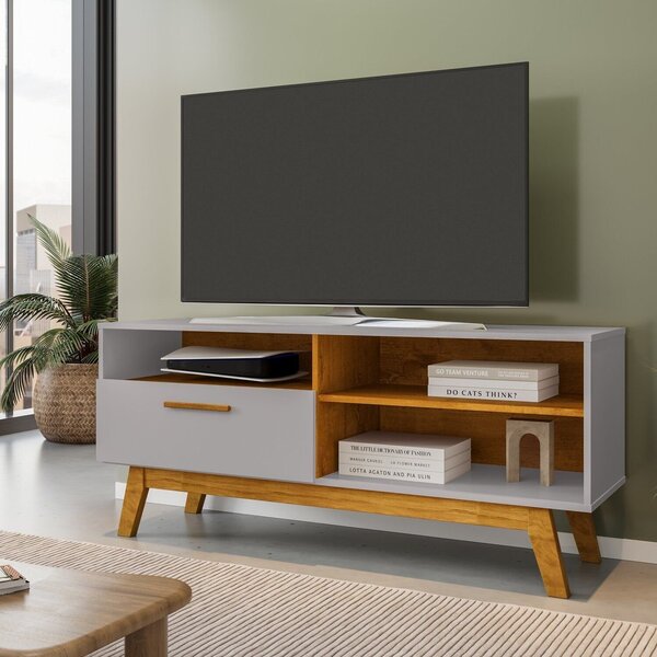 Rack Para Tv Até 55 Polegadas Pés Em Madeira Maciça Retrô Paládio Off ...