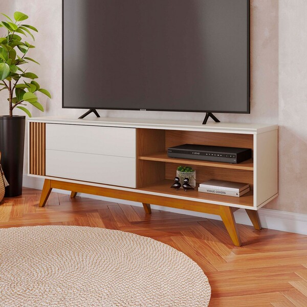 Rack Para Tv Até 60 Polegadas Gillies 1 Porta Ripado Off White Matte ...