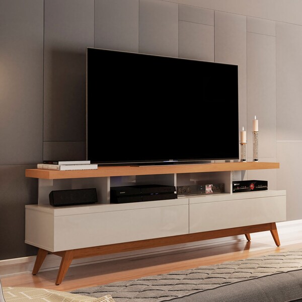 Rack Para Tv Até 60 Polegadas Vivare Wood 2 Gavetas Off White/nature ...