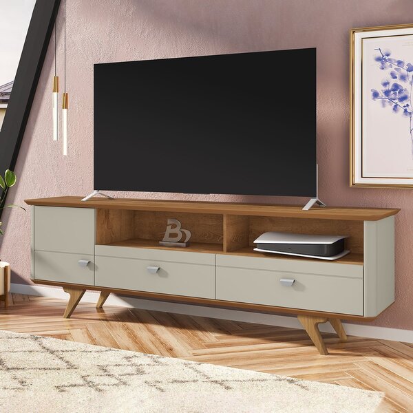 Rack Para Tv Até 70 Polegadas Pés De Madeira Maciça 1 Porta 2 Gavetas E ...