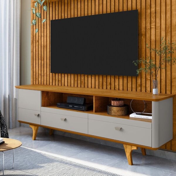 Rack Para Tv Até 70 Polegadas Pés De Madeira Maciça 1 Porta 2 Gavetas E ...