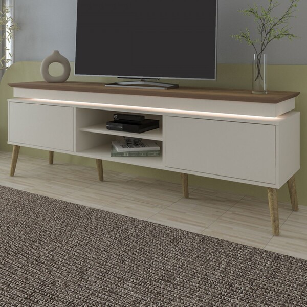 Rack Para Tv Até 75 Polegadas Com Led Lumina 2 Portas Pinho/off White ...