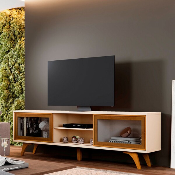 Rack Para Tv Até 75 Polegadas Reflecta 2 Portas Off White/naturalle ...