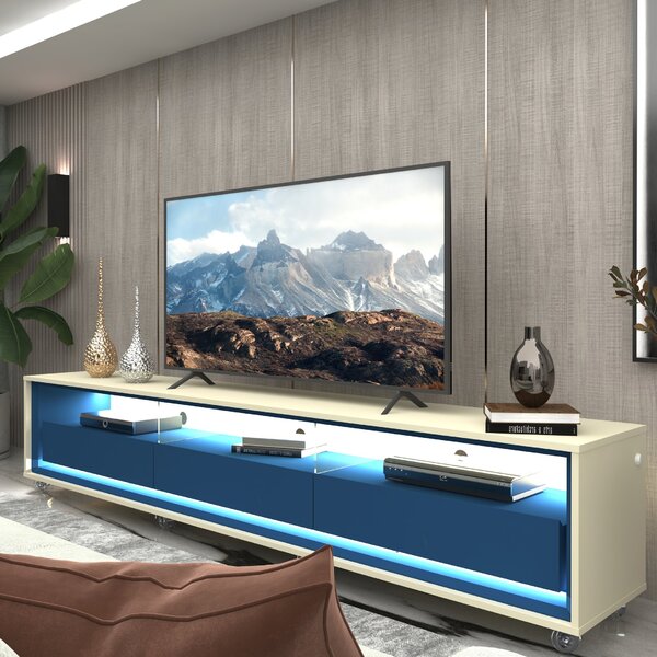 Rack Para Tv Até 85 Polegadas Com Led E Rodízios 211,4cm 100% Mdf Requinte Off White/azul Royal ...