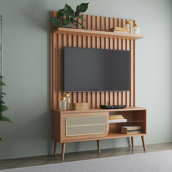 Rack Retrô Com Painel Para Tv 55 Polegadas Ripado 100% Mdf Porta Telada ...