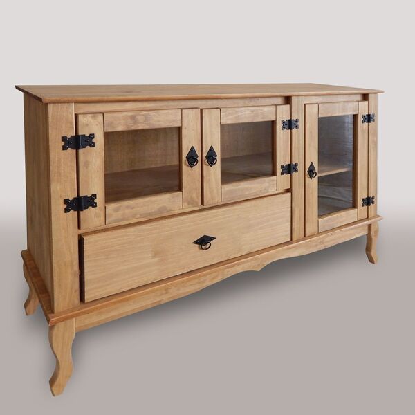 Rack Rustico 3 Portas - 1 Gaveta - Pés Luis Xv Madeira Maciça - Mel ...