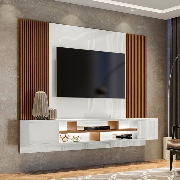 Rack Suspenso Lorena 2 Portas E Painel Lara C03 220 Cm- Amarena Móveis ...