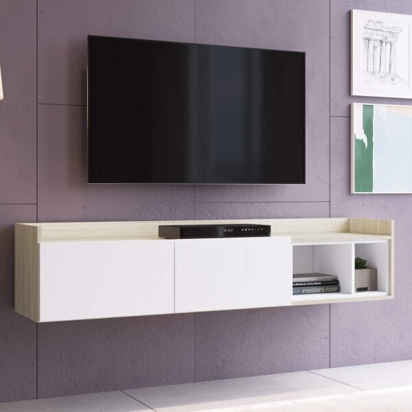 Rack Suspenso Para Tv 60 Polegadas 2 Portas 2 Nichos Celino Espresso Móveis Branco/madeirado ...