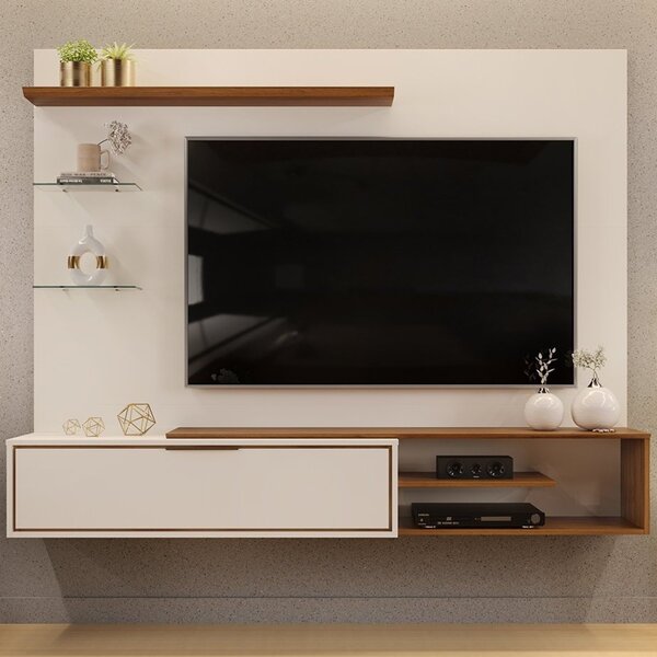 Rack Suspenso Para Tv Ate 60 Polegadas 1 Porta 1 Nicho 3 Prateleiras Nuno Off White/freijó ...