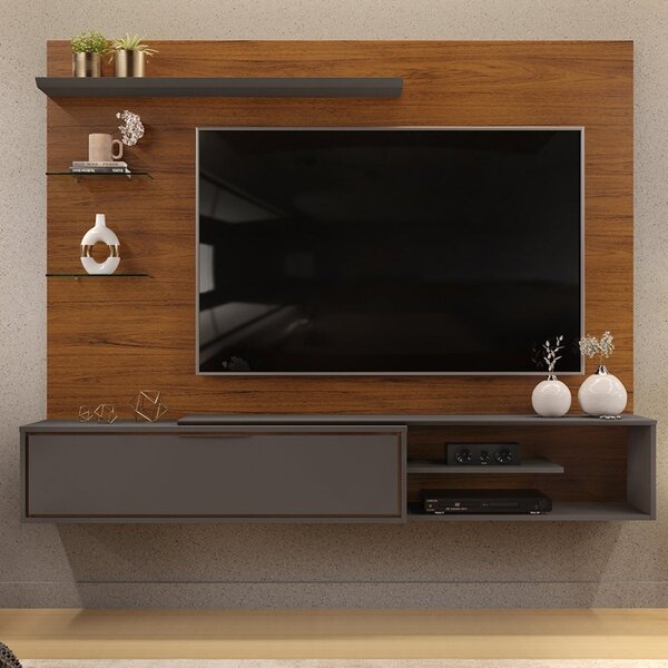 Rack Suspenso Para Tv Ate 60 Polegadas 1 Porta 1 Nicho 3 Prateleiras Nuno Freijó/cinza Urbano ...