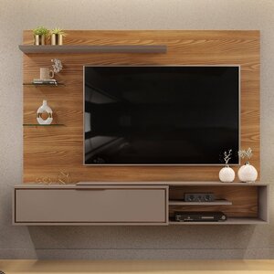 Rack Suspenso Para Tv Ate 60 Polegadas 1 Porta 1 Nicho 3 Prateleiras Nuno Carvalho Nobre/griz ...