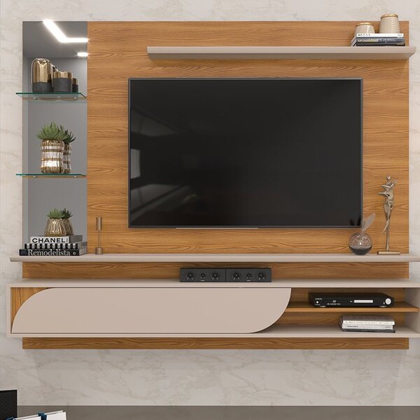 Rack Suspenso Para Tv Até 60 Polegadas 1 Porta 2 Prateleiras Ravi Dj Móveis Carvalho Nobre/griz ...