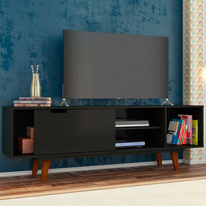 Rack Com Painel Para Tv Até 42 Polegadas Salah Preto 135 Cm | Leroy Merlin