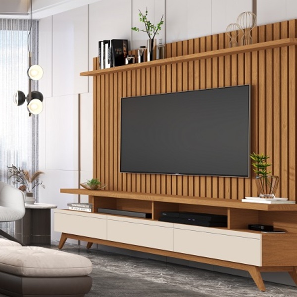 Rack Vivare 1.8 Wood Com Painel Classic Ripado Para Tv Até 72 Polegadas Nature/off White - Giga ...