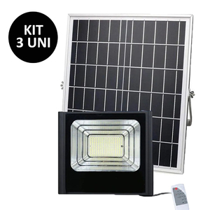 Refletor Placa Energia Solar Led 400w Kit 3 Uni Holofote Luminaria ...