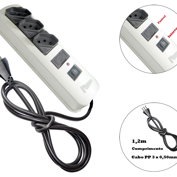 Régua Para Tomada Filtro De Linha Branco C/ 3 Tomadas Radial | Leroy Merlin