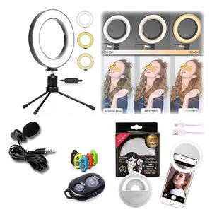 Ring Light De Mesa 6" Com Tripé De 16cm + Lapela + Mini Ring Light De Celular + Disparador De ...