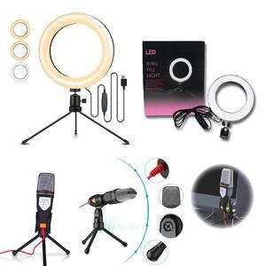Ring Light De Mesa 6" Com Tripé De 16cm Incluso + Microfone Profissional Para Podcast Sf-666 ...