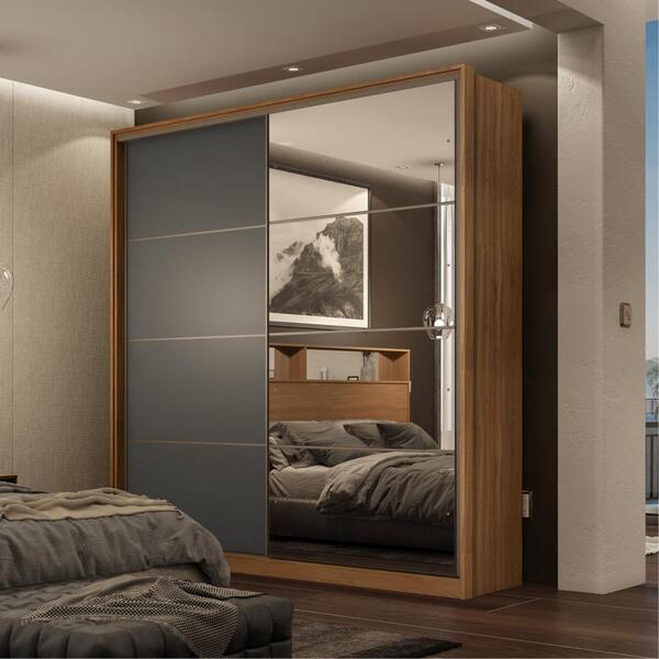 Roupeiro Casal 2 Portas Com Espelho Valencia Amendola Grafito | Leroy ...