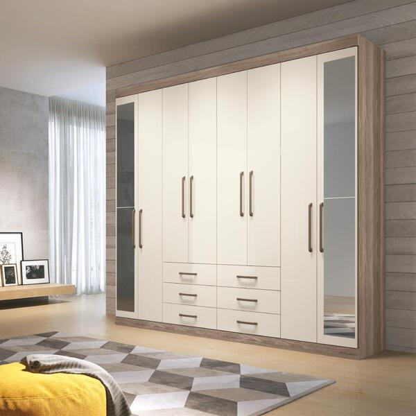 Roupeiro Casal 8 Portas Com Espelho Jade Castanha Off White | Black ...
