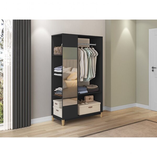 Roupeiro Closet 2 Gavetas 4 Nichos Com Espelho 105cm Movelbento Preto ...