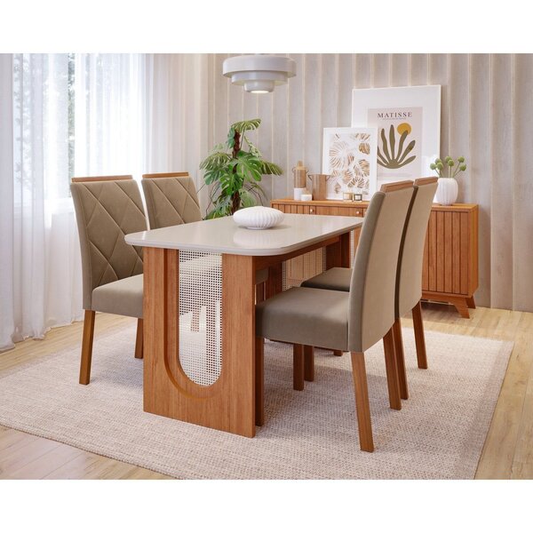 Sala De Jantar Valentina 130cm Com 4 Cadeiras Fernanda Wood Marrom ...