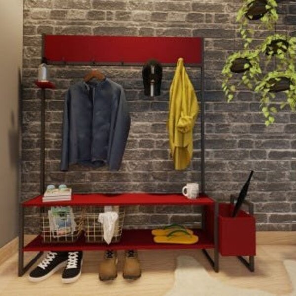 Sapateira E Cabideiro De Madeira E Ferro - Tendenci - Pegasi - Castanho ...