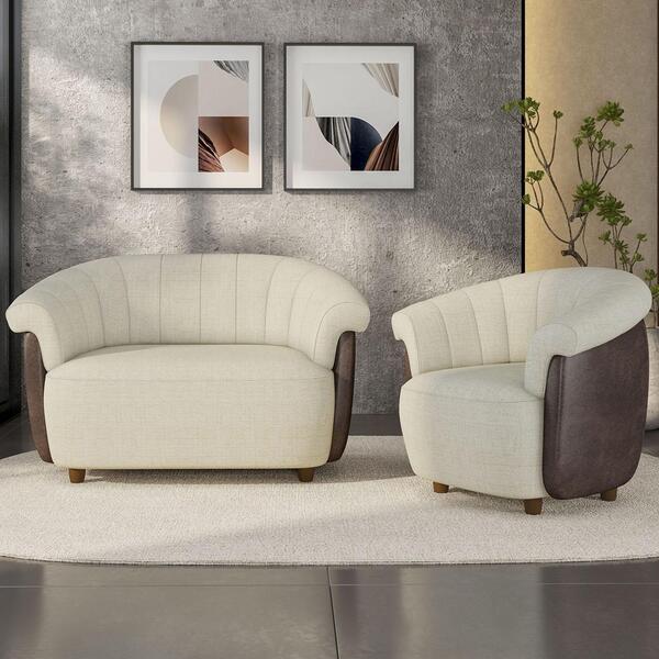 Sofá 2 Lugares 150cm E Poltrona Lykan Linho Bege/caramelo Z32 ...