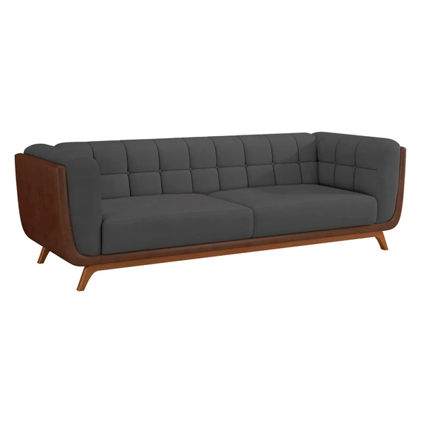Sofá 2 Lugares 200cm Coin Courino Marrom | Veludo Cinza - Sallar Home ...